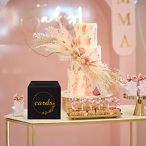 Laroder 1 Pack Black Card Box Wedding Card Box Graduation Card Box Holder Card Box for Party Baby Bridal Shower Funeral Retirement Gold Card Box Cardboard Birthday Card Box Raffle Box