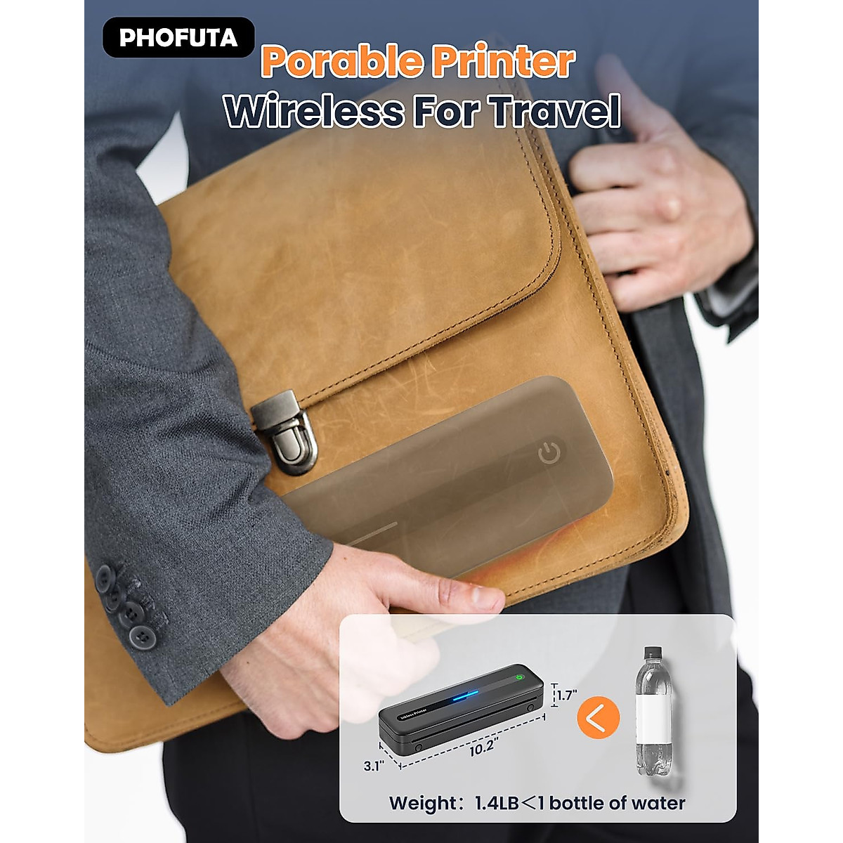 PhoFuta M832 Portable Printers Wireless Travel 300dpi,Small Inkless Thermal Printer for Phone & Laptop, Bluetooth Compact Printer for Mobile Office Home, Support A4 & 8.5 x 11 US Letter Thermal Paper