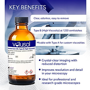 Volu-Sol | Microscope Immersion Oil | Type B (High Viscosity) Safe for All Lenses | Clear Oderless| Easy to Remove | 1250 centistokes | Microscopy Oil for Clear Imaging (30 mL / 1 oz)