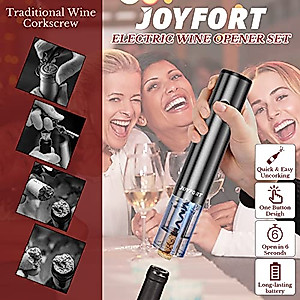 Joyfort Electric Wine Opener Set, Wine Bottle Opener with Charging Base, Automatic Corkscrew with Aerator, Pourer and Foil Cutter,for Wine Lover Gift