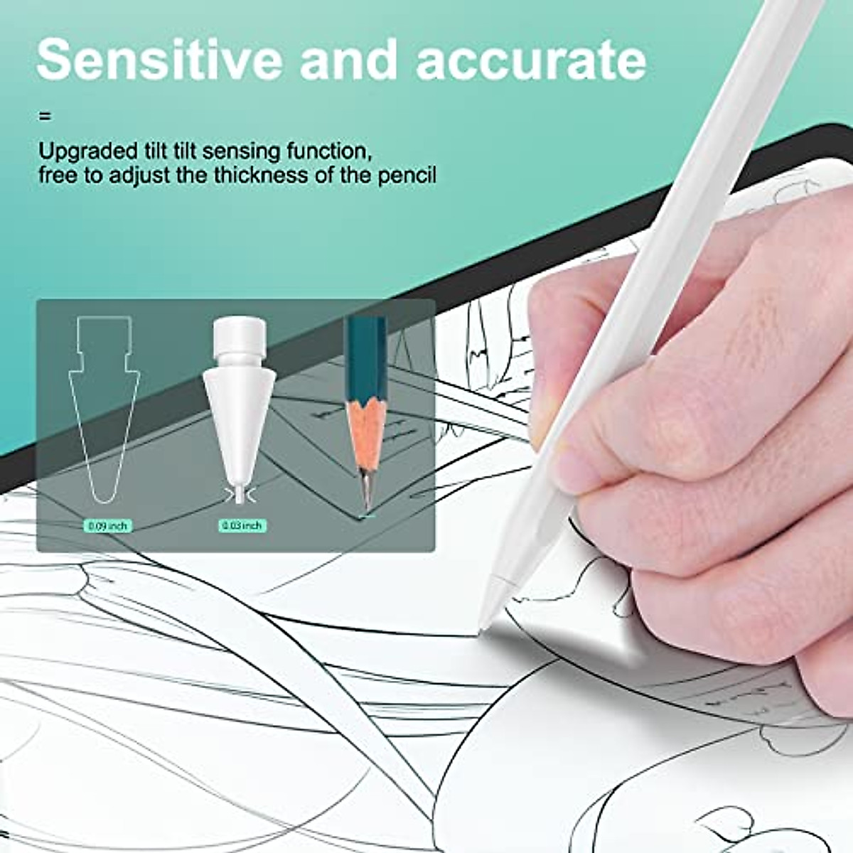 6 Pack [Pen Like] Pencil Tips for Apple Pencil 1st 2nd Generation Replacement Nibs No Wear Out Durable Fine Point Tip Compatible for Apple Pen White