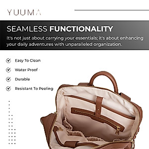 YUUMA Collection Original Diaper Backpack - Vegan Leather Baby Bag - Gold Zipper - Multiple Pockets - Easy Clean Nylon Interior - Many Colors - Modern Diaper Bag (Ivory)