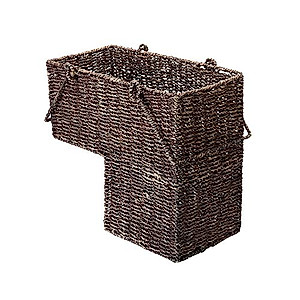Villacera 14-Inch Wicker Stair Case Basket with Handles | Handmade Woven Seagrass in Brown, (83-DEC7019)