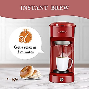 X WINDAZE Single Serve Coffee Maker for K Cup Pod & Coffee Ground, Mini One Cup Coffee Brewer with Filter 6-14oz Reservoir Strength Control,Small Coffee Machines for Office Home Kitchen (Red)
