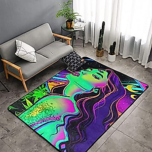 YUXIXI Non-Slip Area Rugs Home Decor Outer Space Trippy Smoke Cool Spooky Girl Floor Mat Living Room Bedroom Carpets Doormats 60 X 39 Inches