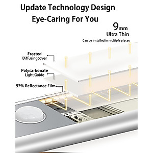 9in Motion Sensor Under Cabinet Lights Wireless, 1500mAh Battery Operated Counter Light Rechargeable Type-C USB,Ultra Thin Cabinet Lighting for Kitchen,Bedroom,Stair,Wardrobe,Cupboard(Warm White) 2Pcs