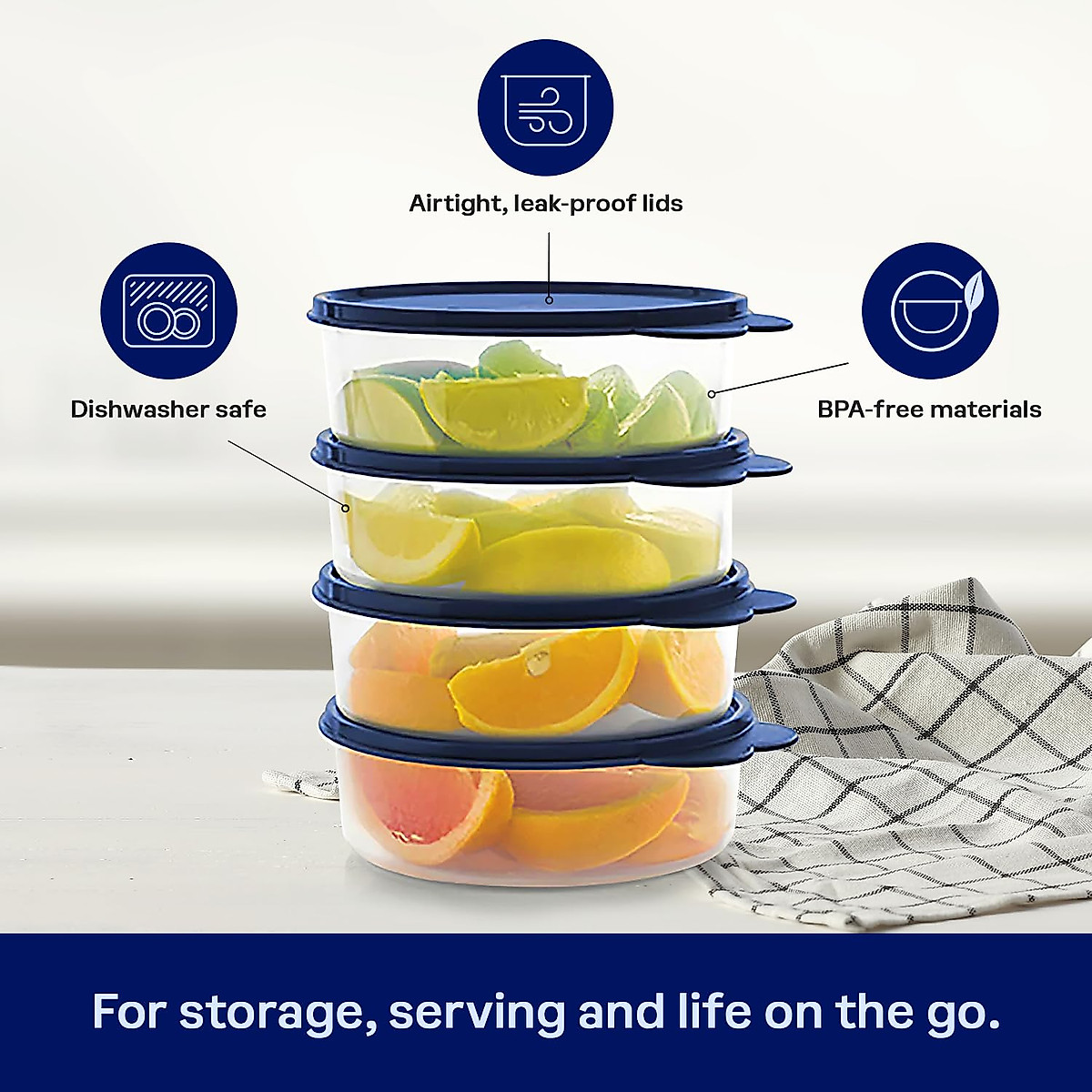 Tupperware Big Wonders 2 Cup Food Storage Bowl Set of 4 Containers with Lids, Dishwasher Safe and BPA Free (4 Containers, 4 Lids)