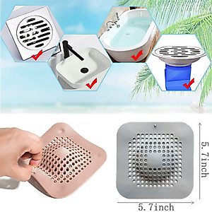 Hair Drain Catcher 4PCS, Raised Square Drain Cover with Suction Cup, Silicone Hair Catcher Hair Stopper Drain Cover for Bathroom Bathtub Kitchen