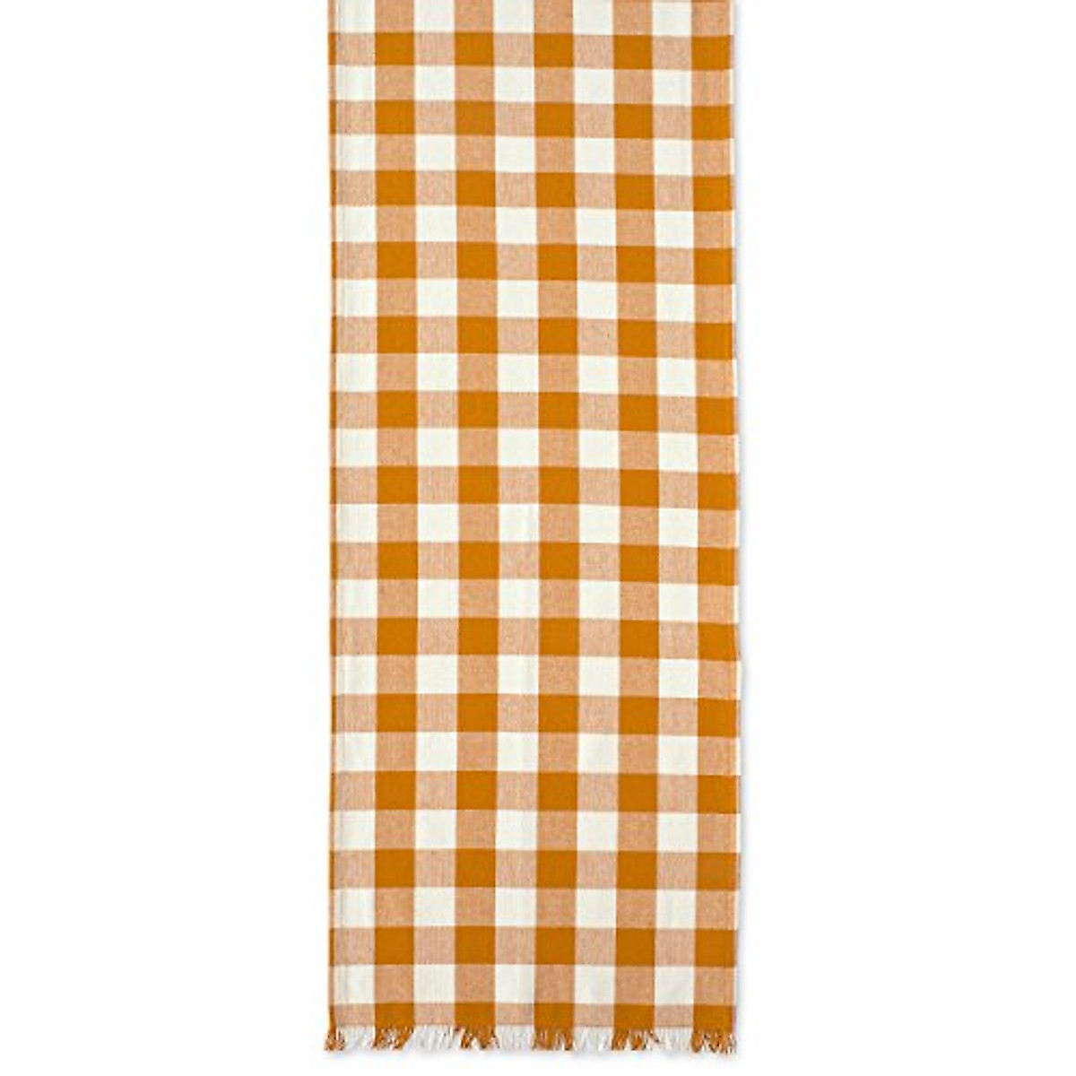 DII Heavyweight Fringed Check Tabletop Collection, Table Runner, 14x72, Pumpkin Spice