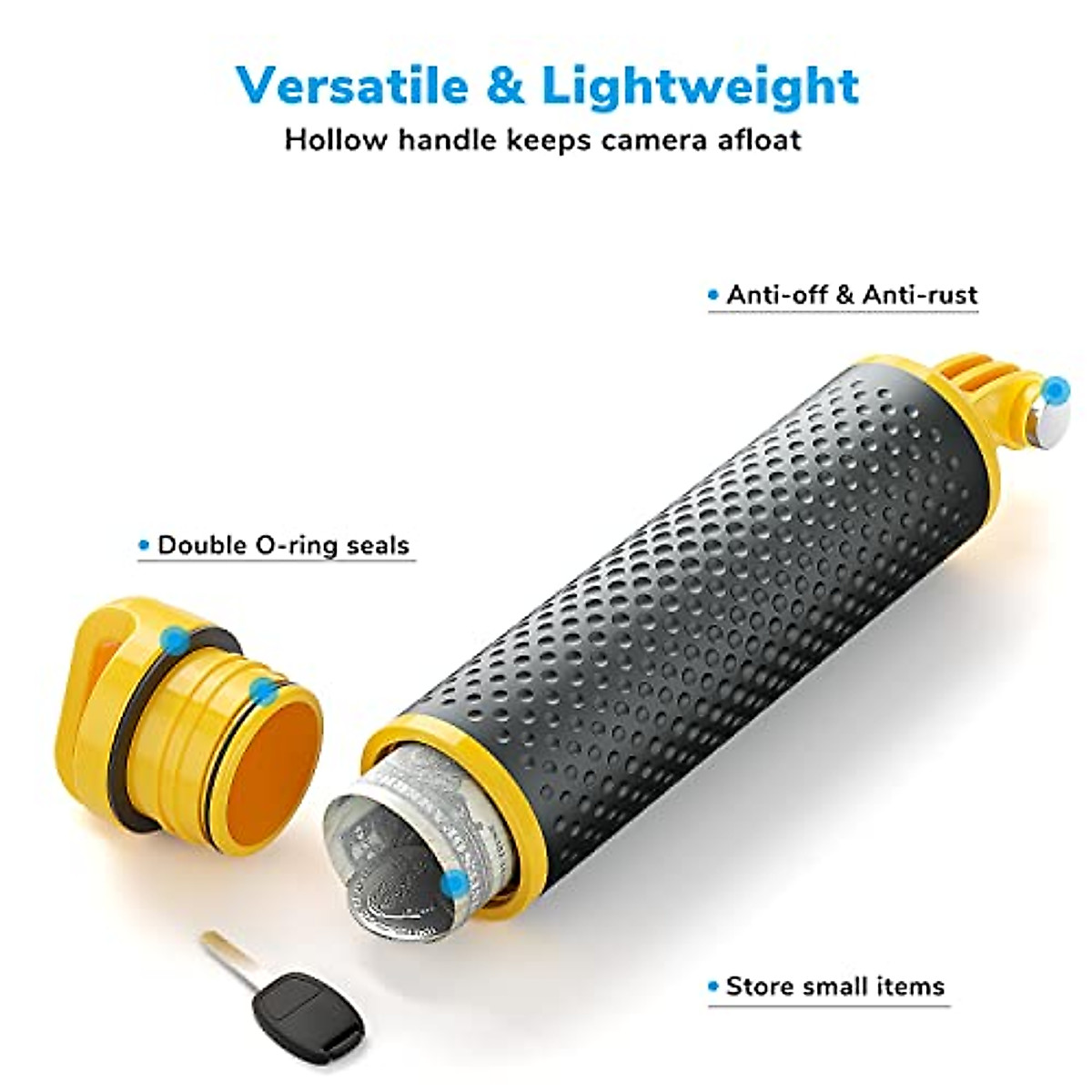 Sametop Floating Hand Grip Waterproof Handle Compatible with GoPro Hero 11, 10, 9, 8, 7, 6, 5, 4, Session, 3+, 3, 2, 1, Hero (2018), Fusion, Max, DJI Osmo Action Cameras (Yellow)