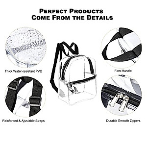 Keepcross Small Clear Backpack Stadium Approved for Concerts Games Sporting Events Festival,Mini Clear Stadium Bag for Women,Black
