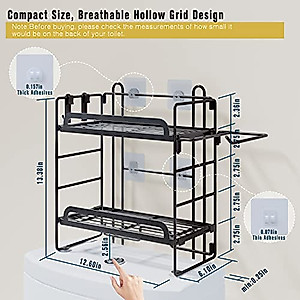 Over The Toilet Storage Shelf, Over-the-toilet Storage Rack, Over Toilet Bathroom Organizer Adhesive Wall Hanging Shelves with Toilet Paper Holder&Hooks, Space Saver for Small Room (2-Tier, Black)