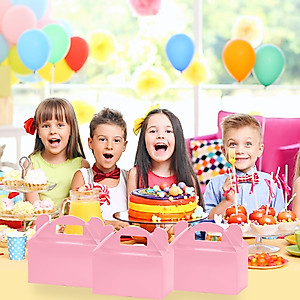 MOORAY 30 Pack Treat Boxes Candy Boxes Gable Boxes Party Favor Boxes with Handles Goodie Boxes Paper Gift Boxes for Kids Birthday Party Baby Shower Wedding Halloween Christmas(Pink)