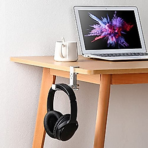 aplslpa Foldable Headphone Stand Hanger Holder Aluminum Headphone Clamp Hook Under Desk, Save Space Headphone Hanger Holder for Universal Headphones (Platinum Silver)