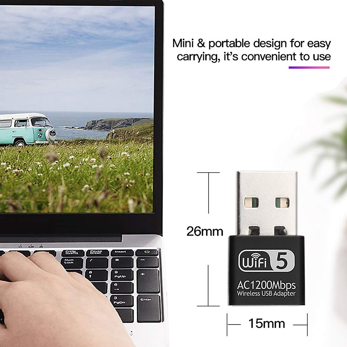 KuWFi Wireless USB Adapter, Dual Band AC1200 WiFi Adapter USB Network Card Dongle 1200Mbps 5Ghz Antenna for Desktop Laptop PC