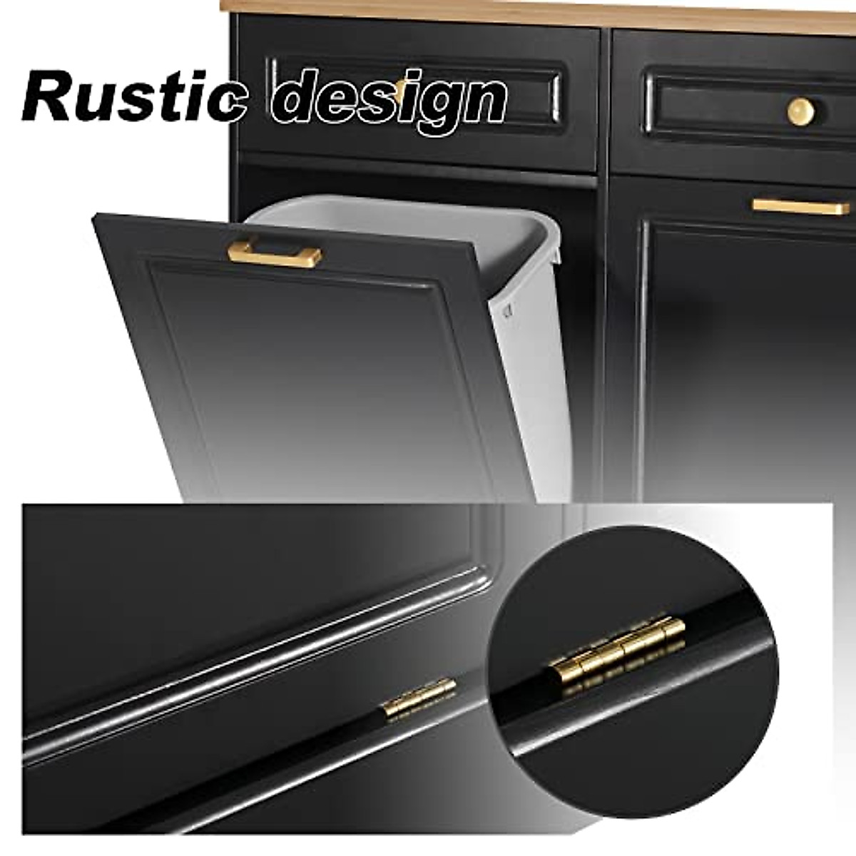 UEV Double Kitchen Trash Cabinets,Two Tilt Out Trash Cabinets with Solid Hideaway Drawers,Free Standing Wooden Kitchen Trash Can Recycling Cabinet Trash Can Holder (Black)