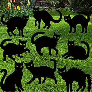 FEQO 9 Piece Outdoor Yard Decorations - Black Cat Halloween Silhouette Garden Stakes