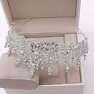 TOBATOBA Silver Wedding Crystal Tiaras and Crowns for Women, Bride Royal Queen Headband Princess Quinceanera Headpieces for Birthday Prom Pageant Party