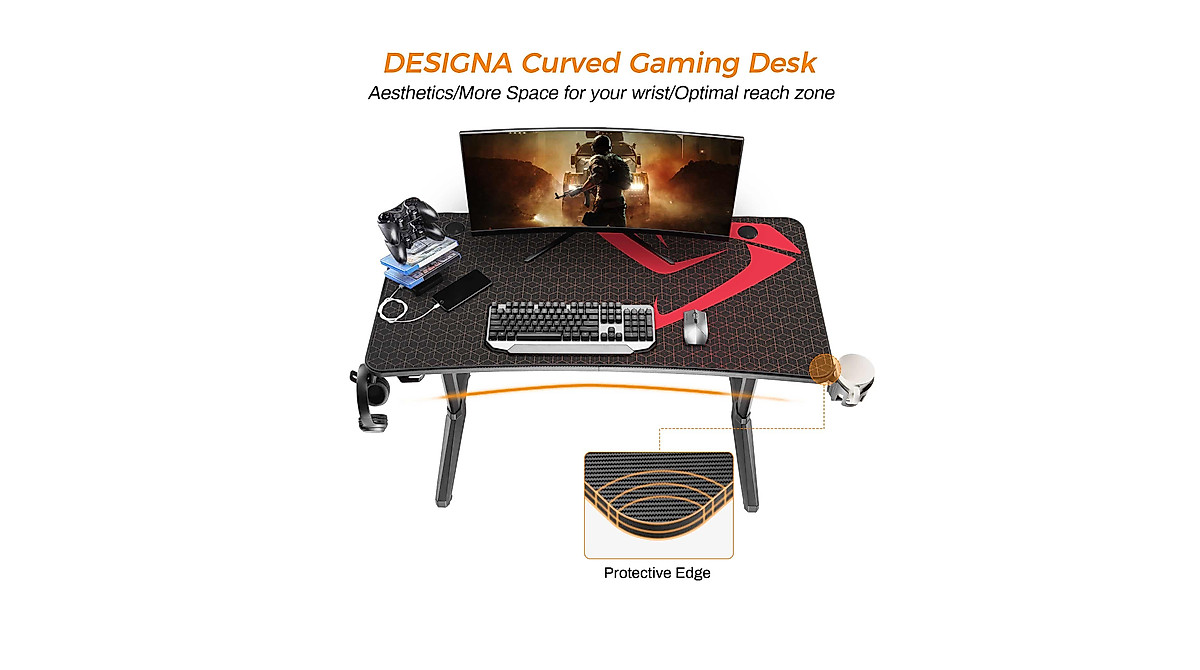 DESIGNA 47" Racing Style Gaming Desk with USB & Accessories