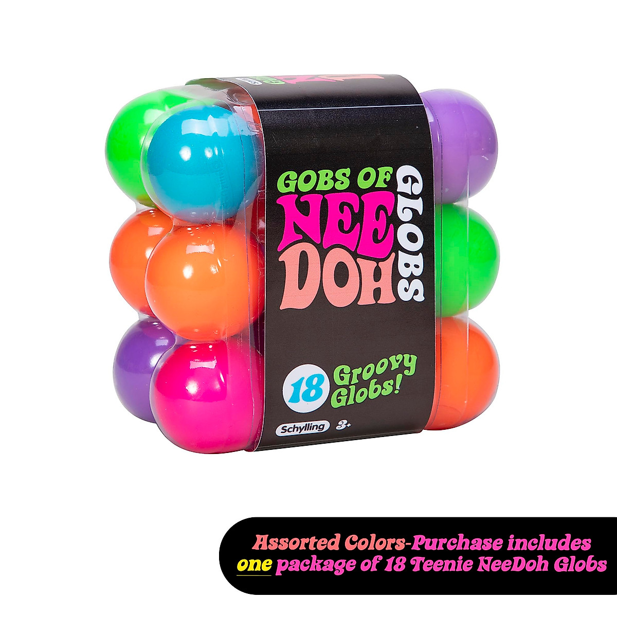 Schylling NeeDoh Teenie Gobs of Globs - Sensory Squeeze Toy - Contains 18 Mini Groovy Globs - 1.25" Wide - Multicolored