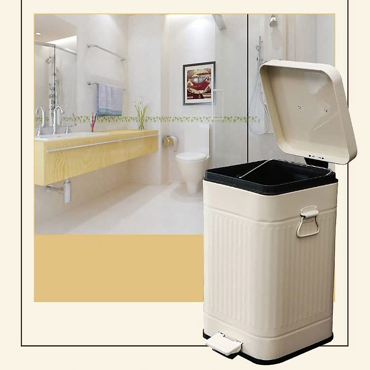 DYPASA Garbage Can 12L Simple Kitchen Foot-Operated Trash Can Stainless Steel Square Trash Can for Living Room Bedroom Toilet Trash Bin
