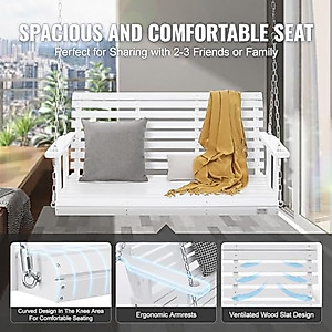 VEVOR Wooden Porch Swing 4.5 ft, Patio Bench Swing for Courtyard & Garden, Upgraded 880 lbs Strong Load Capacity, Heavy Duty Swing Chair Bench with Hanging Chains for Outdoors, White