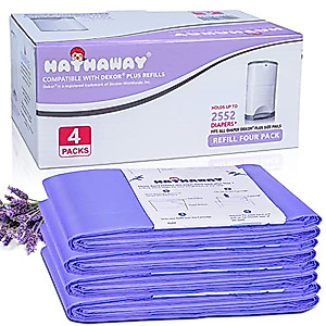 Diaper Pail Refills Increased12% length Compatible with Dekor Plus Diaper Pails Lavender Scent Holds up to 2552 Diapers (4 Pack)