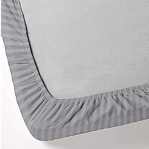 OYO COLLECTION Luxurious 600-Thread Count 100% PIMA Cotton 4-PCs Sheet Set Queen Size Fits 15-18 Inches Deep Pocket (Stripe, Silver Grey)