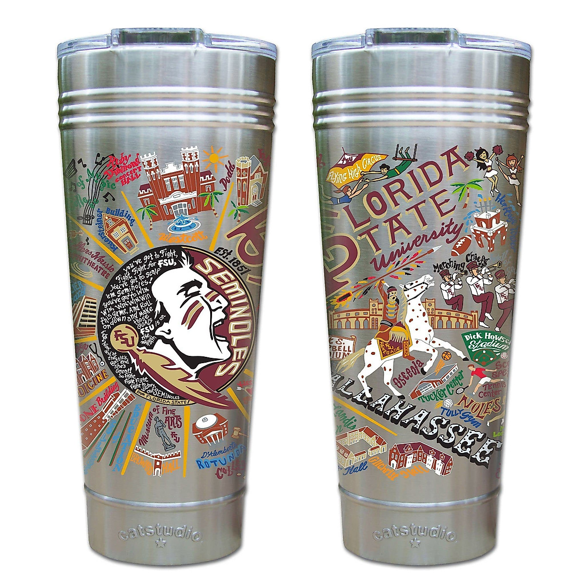 Catstudio Florida State University Collegiate Thermal Tumbler | Triple Wall Insulation With Non Slip Bottom | Great College Travel Cup for Water, Coffee, Tea, or Smoothies