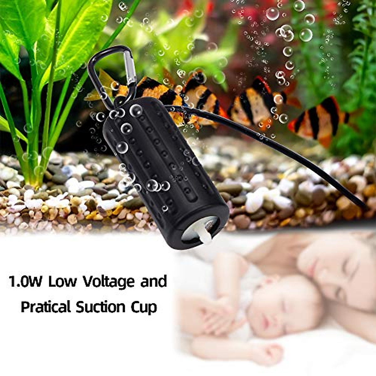 Adeeing Portable Mini USB Aquarium Fish Tank Oxygen Air Pump Mute Energy Saving Supplies Accessories (Black)
