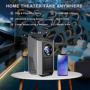 Native 1080P 5G WiFi Bluetooth Projector, 18000Lux Full HD Outdoor Movie Projector Support 4K Android/iOS Sync Screen&Digital Correction, Home Theater Video Projector Compatible w/TV Stick PC USB PPT