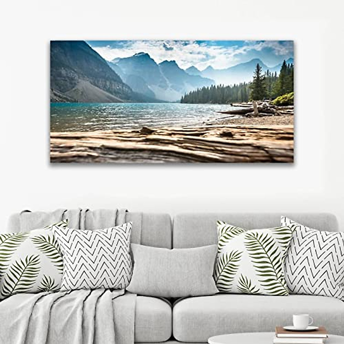 WRHIDBLSWRW Framed Canvas Wall Art Print On Canvas Moraine Lake in Banff National Park Canada Pictures Posters Artwork for Living Room Bedroom Ready to Hang Wall Decor 20X40