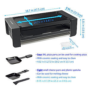 TAMARIT Raclette Party Grill Portable Indoor Electric Korean BBQ Grill 2 in 1 Raclette Table Grill with Ceramic Nonstick Coating Grill Plate 4 Pizza Pans 8 Cheese Trays Upper & Lower Heater, PFAS-Free