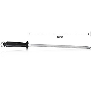 Professional Carbon Steel Black Knife Sharpening Steel, 12 Inch