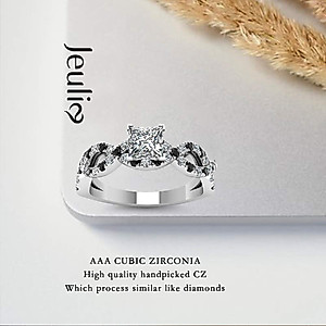 Jeulia Women 2.5 Carat Princess Cut Wedding Band Rings Engagement 925 Sterling Silver Twisted Eternity Birthstone Rings Anniversary Promise with Jewelry Gift Box (Black, 9.5)