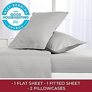 Mellanni Queen Sheet Set - Iconic Collection Bedding Sheets & Pillowcases - Soft, Cooling Bed Sheets - Deep Pocket up to 16" - Wrinkle, Fade, Stain Resistant - 4 PC (Queen, Striped Gray/Silver)