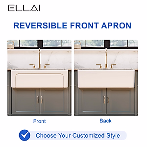 ELLAI Farmhouse Sink 30 Inch Beige Fireclay Apron Front Single Bowl Deep Drop In Kitchen Sink Undermount Farm Sink with Bottom Grid & Strainer, 30”x18”x10” Reversible Matte Biscuit