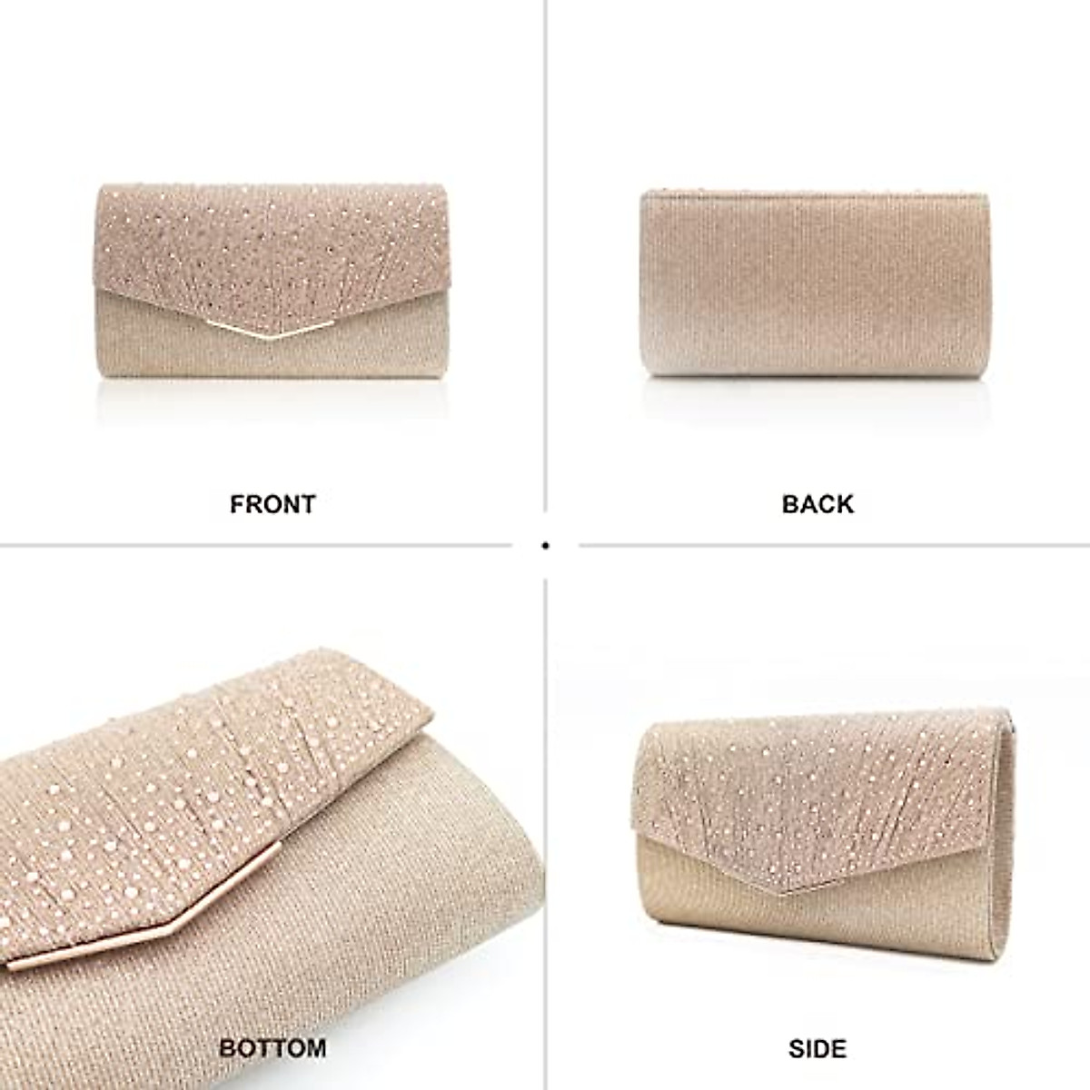 OOTD LAND Womens Evening Bag Glitter Sequins Clutch Purse for Wedding Party Prom Purse with Rhinestone (Champagne-2)