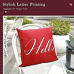 MoKo 2-Pack Waterproof Outdoor Pillow Cover 18x18, Decorative Patio Garden Throw Pillow Cases with Quotes Hello, Square Cushion Covers for Backyard Sofa Couch Tent, 45 x 45 cm, Red