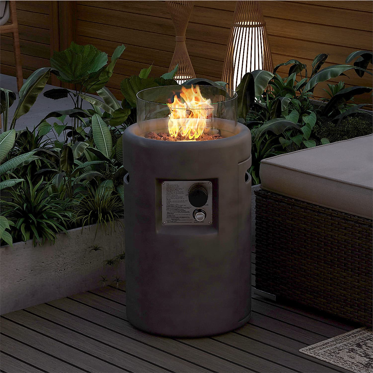 SUNBURY Outdoor Small Propane Fire Pit, Gas Fire Pit for Outside Patio, Propane Fire Pit Table Column 40,000 BTU (Dark Gray)