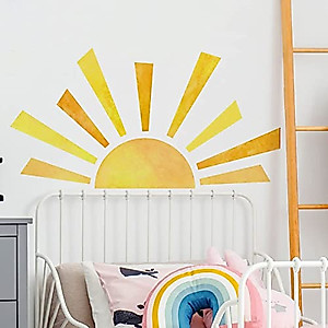 42 x 23.5 inch Boho Half Sun Wall Decals Watercolor Sun Murals Modern Wall Decals Vinyl Sun Wall Decals Removable Peel and Stick Wall Stickers for Living Room Bedroom Playroom Decor