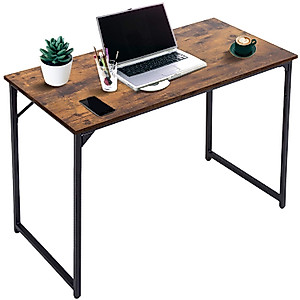 HCY Computer Desk 47 Writing Desk Home Office Study Workstation Modern PC Laptop Sturdy Simple Gaming Desk with Metal Frame（Brown） 47x24x29