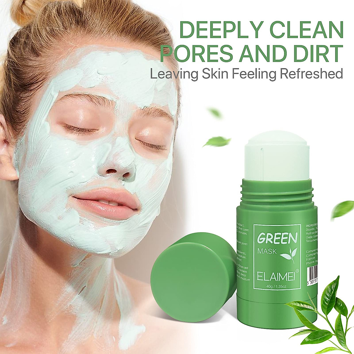 sefudun 2 Pack Green Tea Mask,Green Tea Purifying Clay Mask,Face Moisturizes,Oil Control,Deep Pore Cleansing,Blackhead Remover for All Skin Types Men Women Green Tea Solid Mask (Green 2)