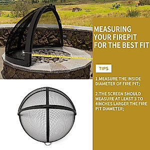 Outdoor Fire Pit Spark Screen Cover Accessory, 36In Patio Round Easy-Opening Fire Mesh Screen Guard, Heavy Duty Steel Firepit Ember Lid with Hinge