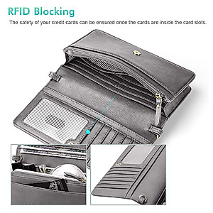 nuoku Women Small Crossbody Bag Cellphone Purse Wallet with RFID Card Slots 2 Straps Wristlet, M Size Gray