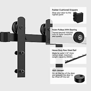 6FT Bypass Sliding Barn Door Hardware Kit, Single Track for Double Door,Heavy Duty,Basic I Pulley,Slide Smoothly Quietly,Easy Install (No Door)