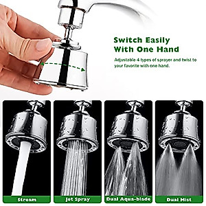 Houtingmaan Kitchen Sink Faucet Aerator with 2 Ball Joint, Big Angle Swivel Faucet Head Replacement with 4 Spray Models, 55/64-27UNS Famale Thread - Chrome