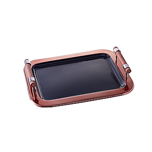 Sol Living Serving Tray for Parties - Rectangular Platter with Handles - Breakfast, Appetizers, Coffee - Non-Slip, Dishwasher Safe - Restaurants, Bars - Black Matte & Copper, 17.5" x 14" x 2.8"