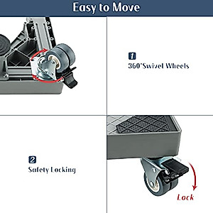 MYFULLY Adjustable Movable Furniture Dolly Roller Base with 4×2 Locking Rubber Swivel Wheels and 4 Strong Feet, Multi-Functional Mobile Stand for Dryer, Washing Machine and Refrigerator (Grey)