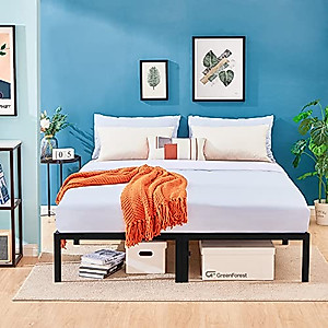 GreenForest Queen Size Bed Frame Easy Quick Assembly Metal Platform, Heavy Duty Mattress Foundation with Steel Slat, No Box Spring Needed